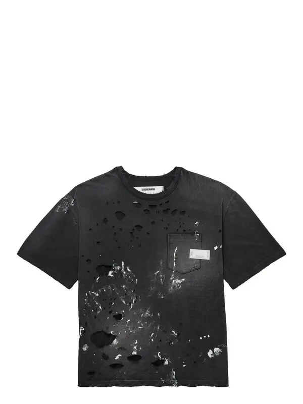 NEIGHBORHOOD Savage Distressed Paint-splattered Cotton-jersey T-shirt - Black