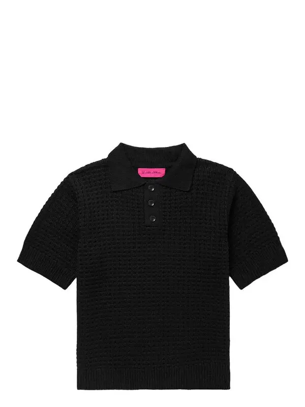 THE ELDER STATESMAN Nora Lite Waffle-knit Cotton Polo Shirt - Black