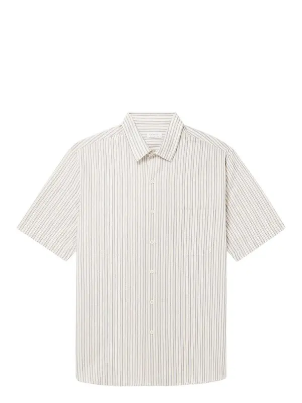 Sunspel Embroidered Striped Cotton Shirt - Neutrals