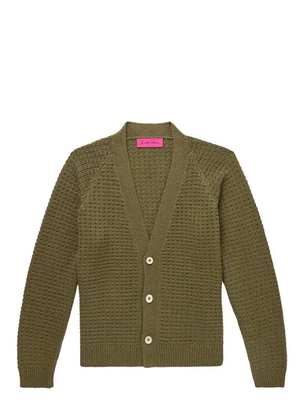 THE ELDER STATESMAN Nora Lite Waffle-knit Cardigan - Green