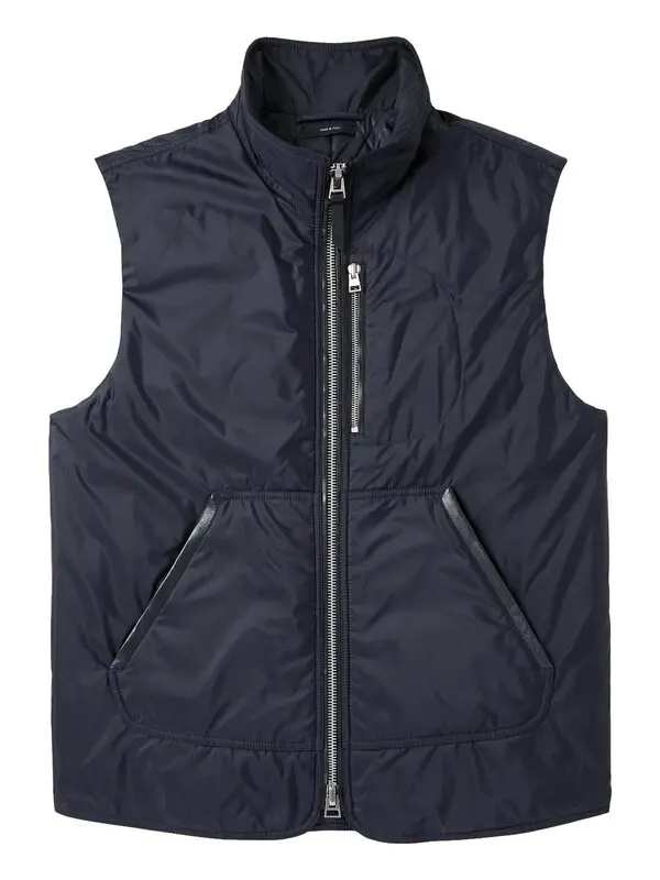 TOM FORD Padded Leather-trimmed Shell Gilet - Blue