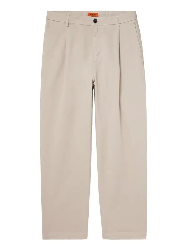 Barena Venezia Tapered Cropped Pleated Stretch-cotton Twill Trousers - Neutrals