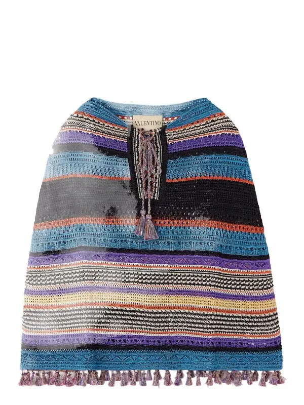 Valentino Garavani Striped Metallic Knitted Poncho - Blue