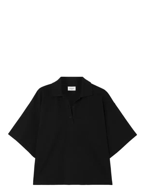 Saint Laurent Oversized Cotton-blend Piqué Polo Top - Black