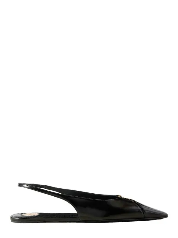 Saint Laurent Babylone Embellished Leather Slingback Flats - Black