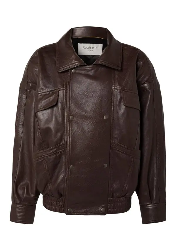 Saint Laurent Oversized Double-breasted Paneled Leather Jacket - Brown