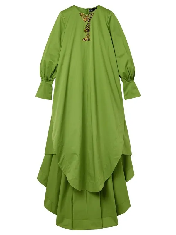 Oscar De La Renta Draped Embellished Cotton-blend Taffeta Gown - Green
