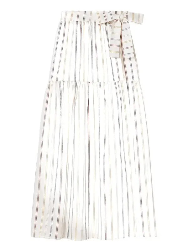 ERES Irisée Brillante Metallic Striped Cotton-blend Voile Maxi Wrap Skirt - Neutrals