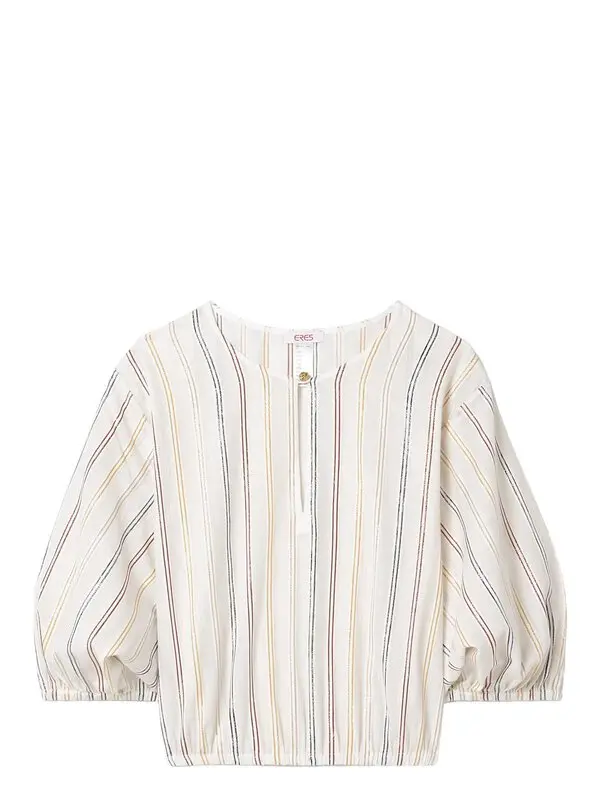 ERES Irisée El Dorado Cropped Metallic Striped Top - Off-white