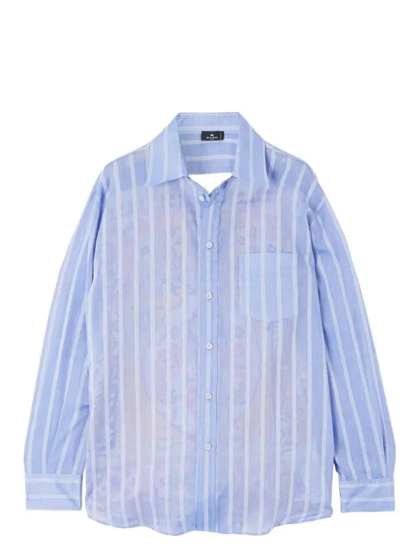 Etro Printed Silk And Striped Cotton-voile Shirt - Blue