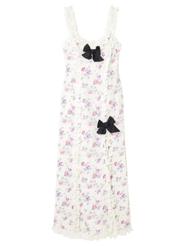Alessandra Rich Bow-detailed Floral-print Silk Dress - Multi