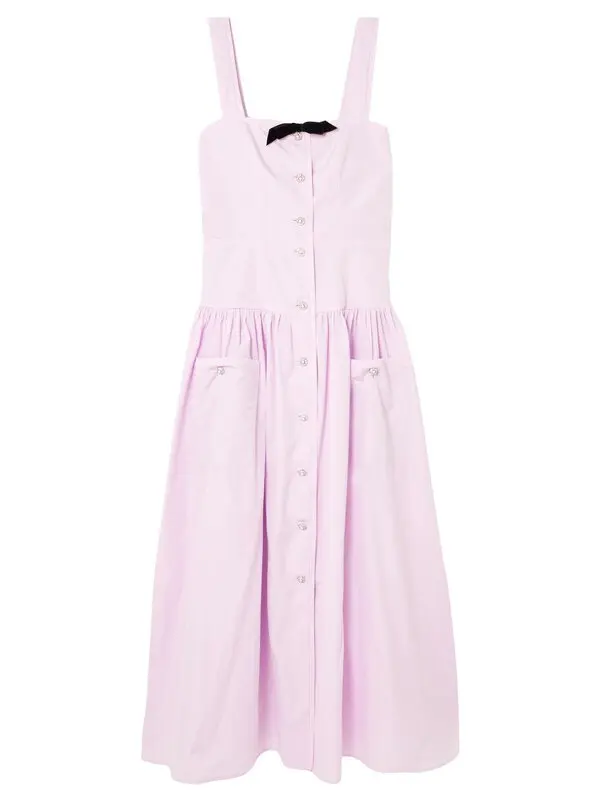 Alessandra Rich Bow-detailed Velvet-trimmed Cotton-poplin Midi Dress - Pink