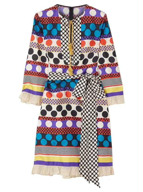 Valentino Garavani Belted Printed Silk-twill Mini Dress - Multi