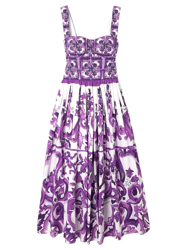 Dolce & Gabbana Printed Cotton-poplin Midi Dress - Purple