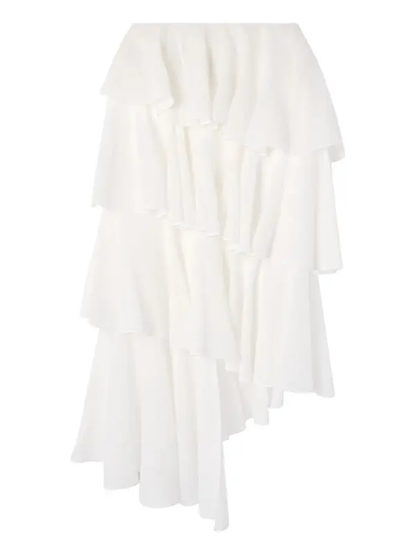 Alaïa Tiered Asymmetric Cotton Midi Skirt - White