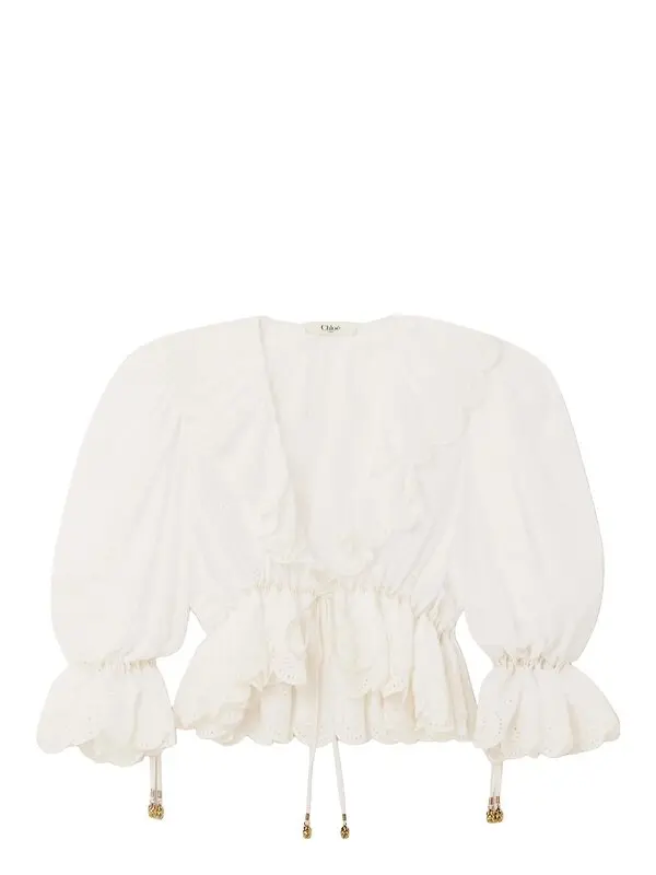 Chloé Cropped Ruffled Broderie Anglaise Cotton-voile Blouse - White