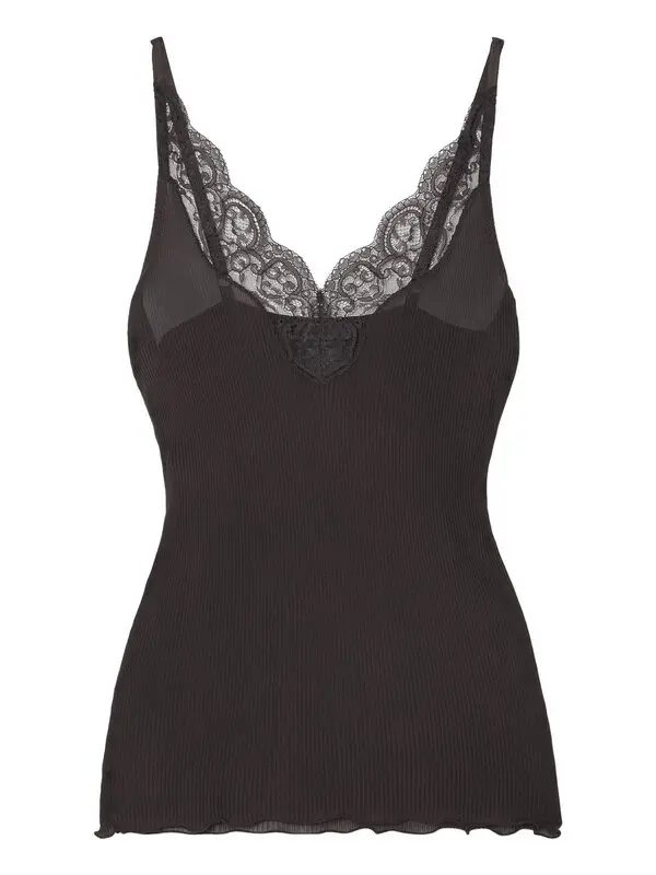 Saint Laurent Lace-trimmed Ribbed Tank - Brown