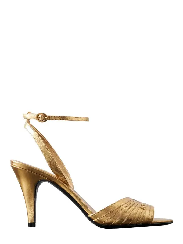 Valentino Garavani Ladycrush 85 Embellished Metallic Leather Sandals - Gold