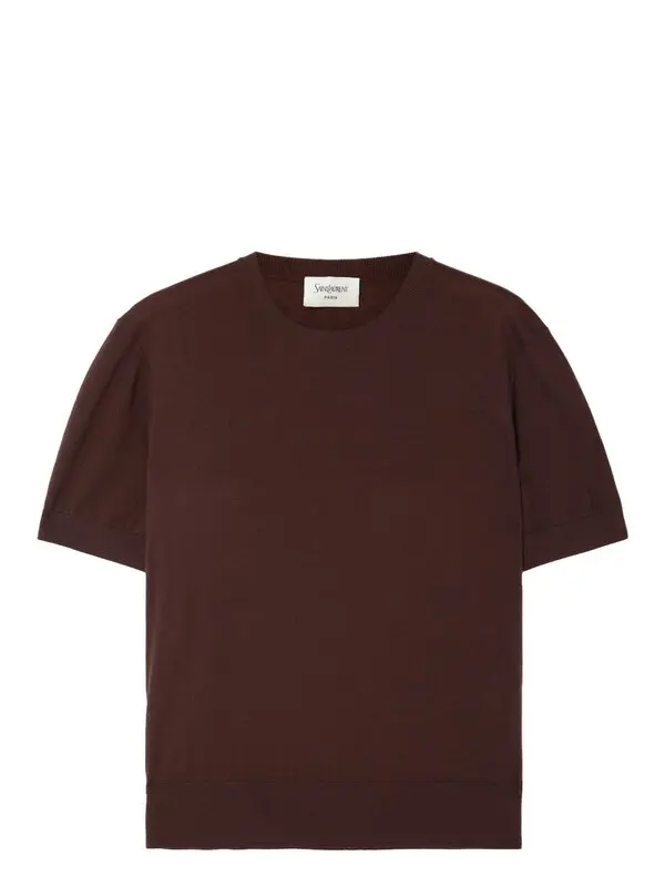 Saint Laurent Cropped Wool T-shirt - Brown