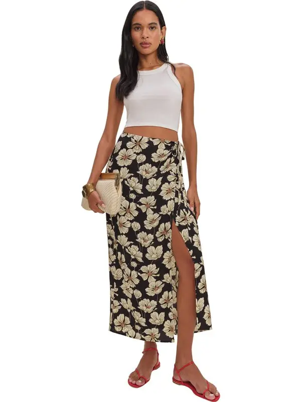 REFORMATION Opal Low Waist Wrap Skirt - Black