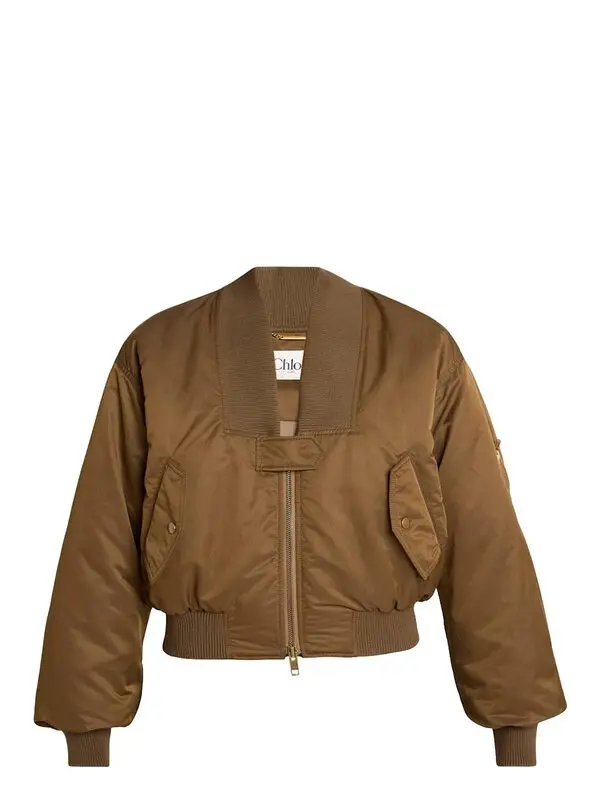 Chloé V-neck Bomber Jacket - Authentic Brown