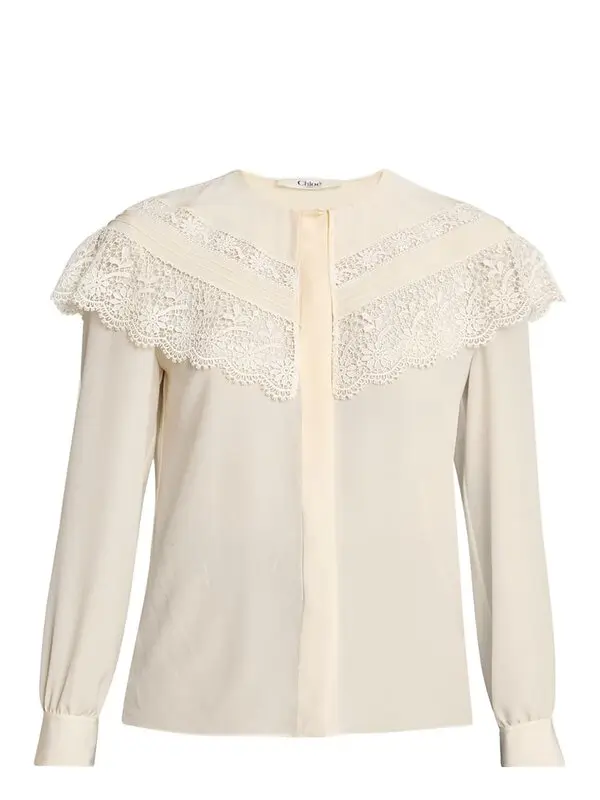 Chloé Lace Ruffle Silk Blouse - Pristine White