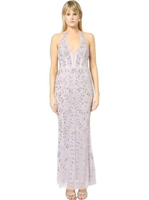 BEAUUT Embellished Sequin Beaded Maxi Dress - Lilac
