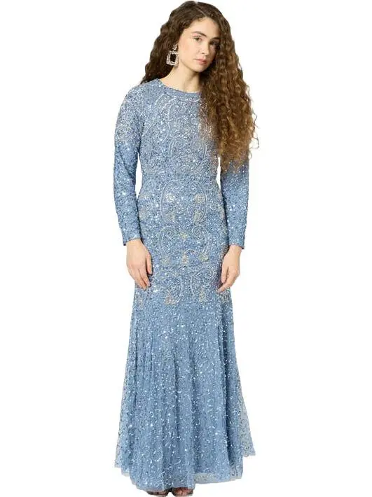 MARYISA Embellished Sequin Maxi Dress - Powder Blue