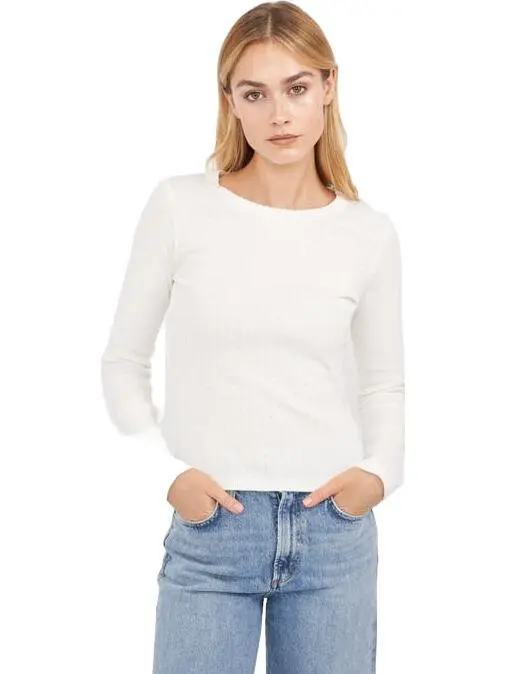 MAREA Pointelle Long Sleeve Crewneck - White