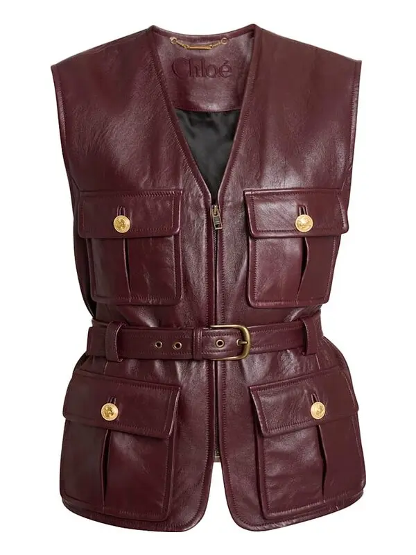 Chloé Lambskin Leather Belted Vest - Crafty Brown