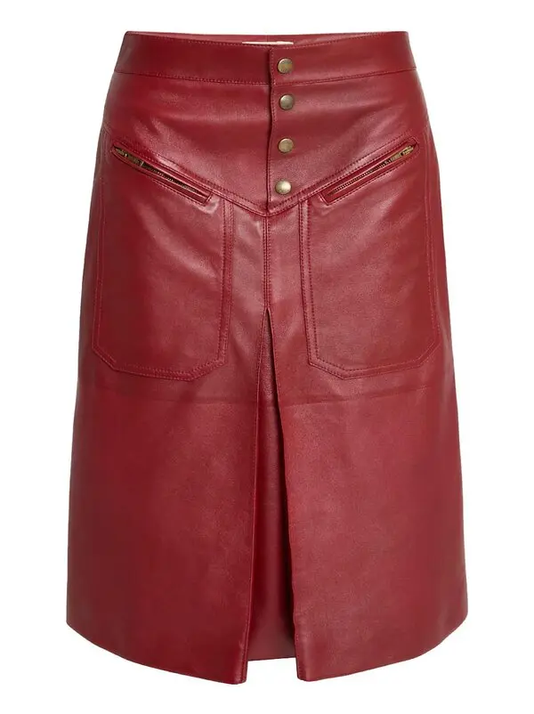 Chloé Slouch Leather Midi Skirt - Dark Ruby