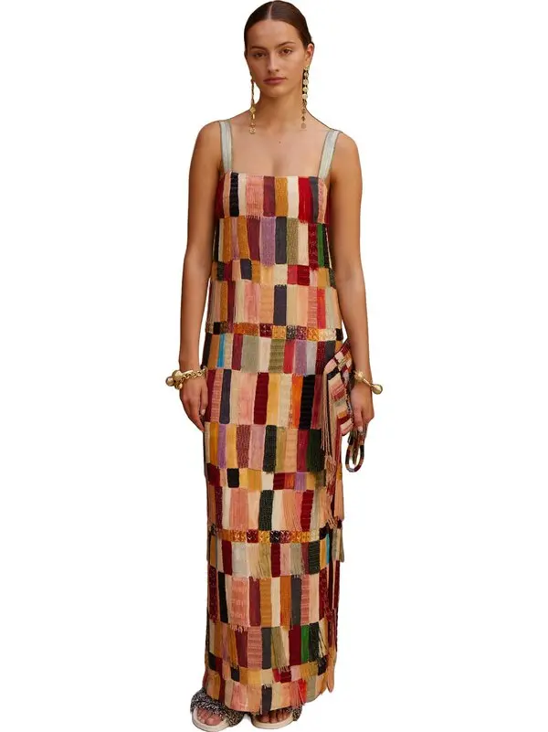 ALEMAIS Marjorelle Embellished Linen-silk Midi Dress - Multi