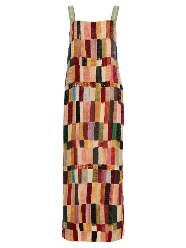 ALEMAIS Marjorelle Embellished Linen-silk Midi Dress - Multi