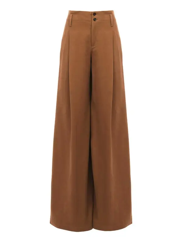 Chloé Pleated Wide-leg Organic Cotton Canvas Pants - Brown