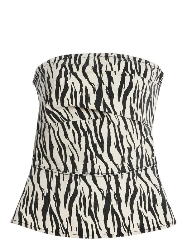 ROTATE BY BIRGER CHRISTENSEN Printed Denim Strapless Top - Black,white