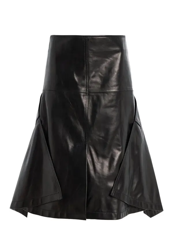 Brandon Maxwell The Frankie Cascade-hem Leather Knee-length Skirt - Black