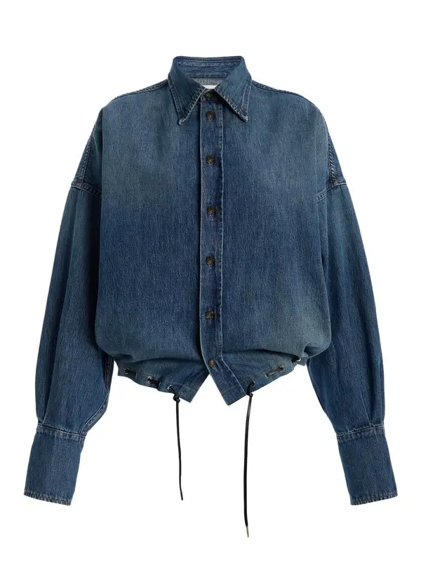 Brandon Maxwell The Leland Eyelet Denim Shirt - Medium Wash