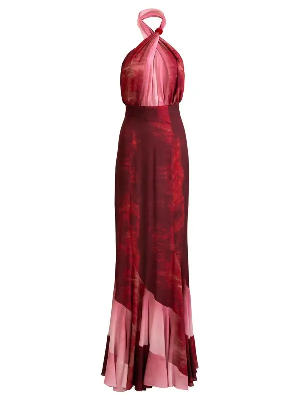 Silvia Tcherassi Raisa Georgette Halter Maxi Dress - Red