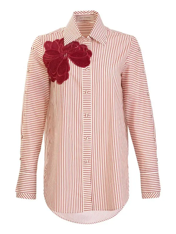 Silvia Tcherassi Floral Appliquéd Cotton Top - Stripe