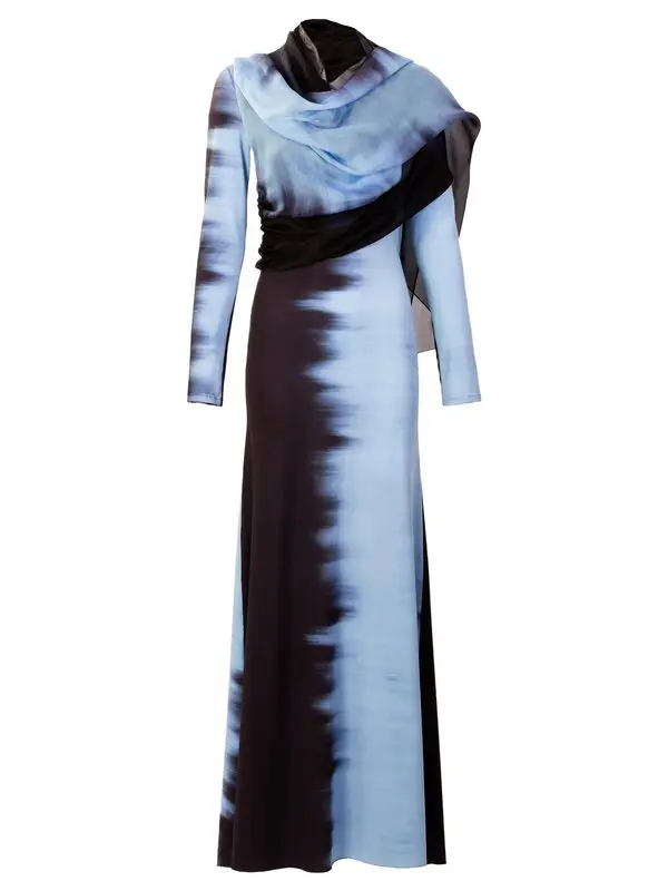 Silvia Tcherassi Moon Cape-detailed Silk-blend Maxi Dress - Blue