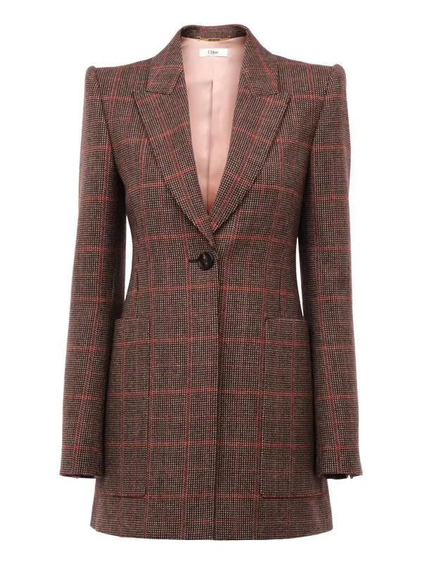 Chloé Checked Wool Blazer - Brown