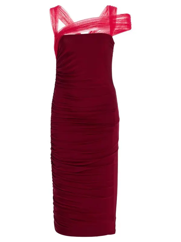 NENSI DOJAKA Draped Tulle Dress - Burgundy