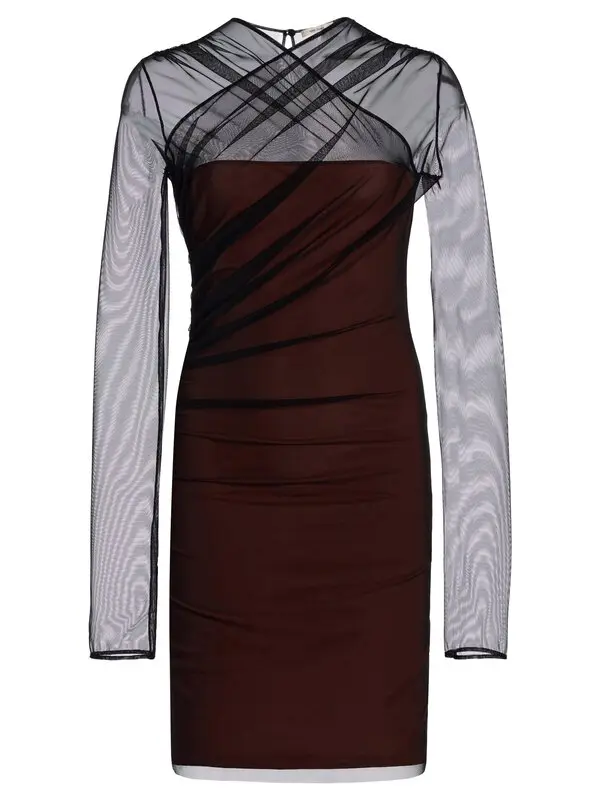 NENSI DOJAKA Draped Tulle Mini Dress - Brown
