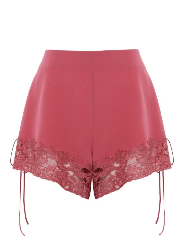 Chloé Organic Silk Crepe De Chine Lace Trimmed Shorts - Pink