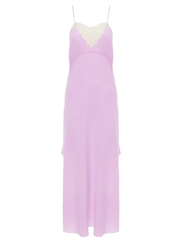 Chloé Lace-trimmed Organic Silk Crepe De Chine Maxi Dress - Purple