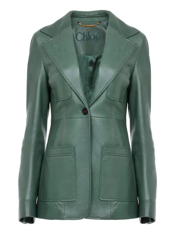 Chloé Leather Fitted Jacket - Green