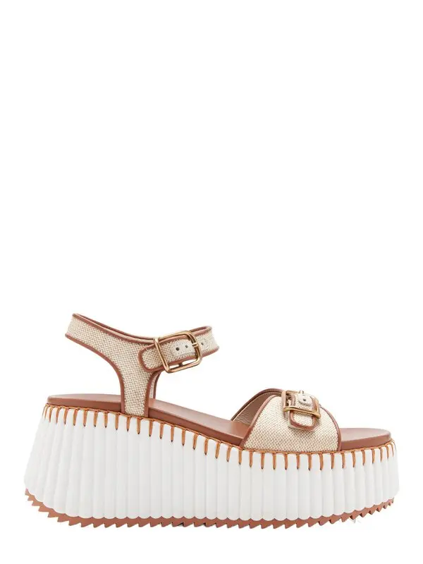Chloé Nama Canvas Platform Sandals - White