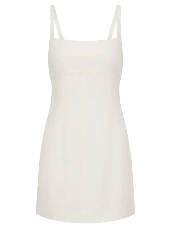 ST. AGNI Square-neck Mini Linen Dress - Off-white