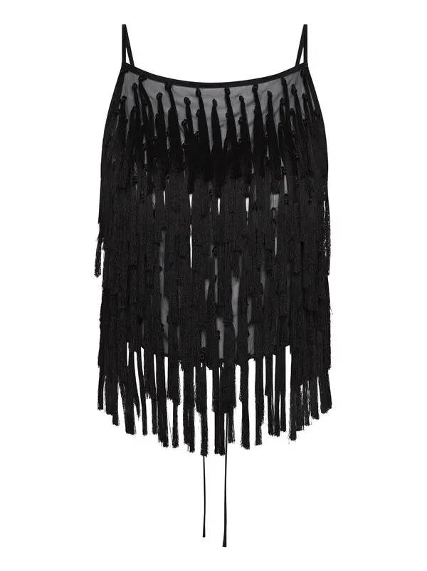 ST. AGNI Tasseled Silk Top - Black