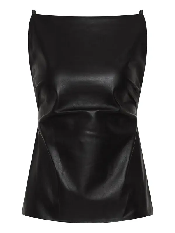 ST. AGNI Open-back Lambskin Top - Black